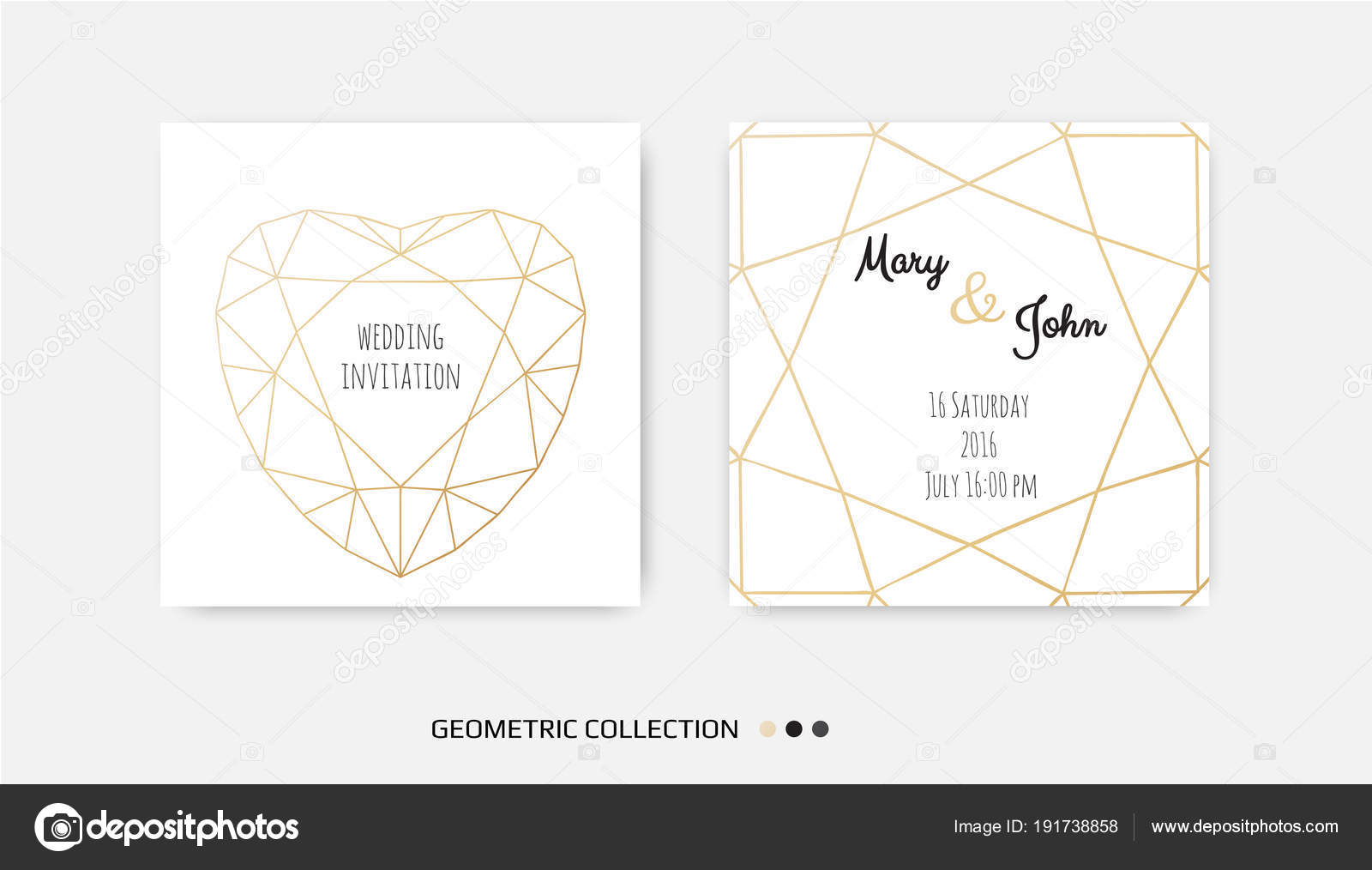 Wedding Invitation Invite Card Design Geometrical Art Lines Gold Foil ...