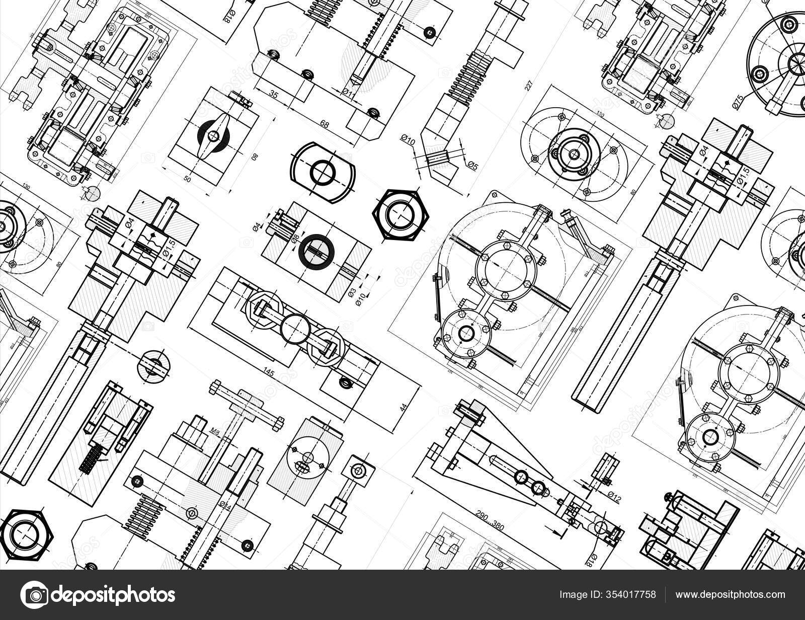 Technical drawing background . Mechanical Engineering drawing. Engine ...