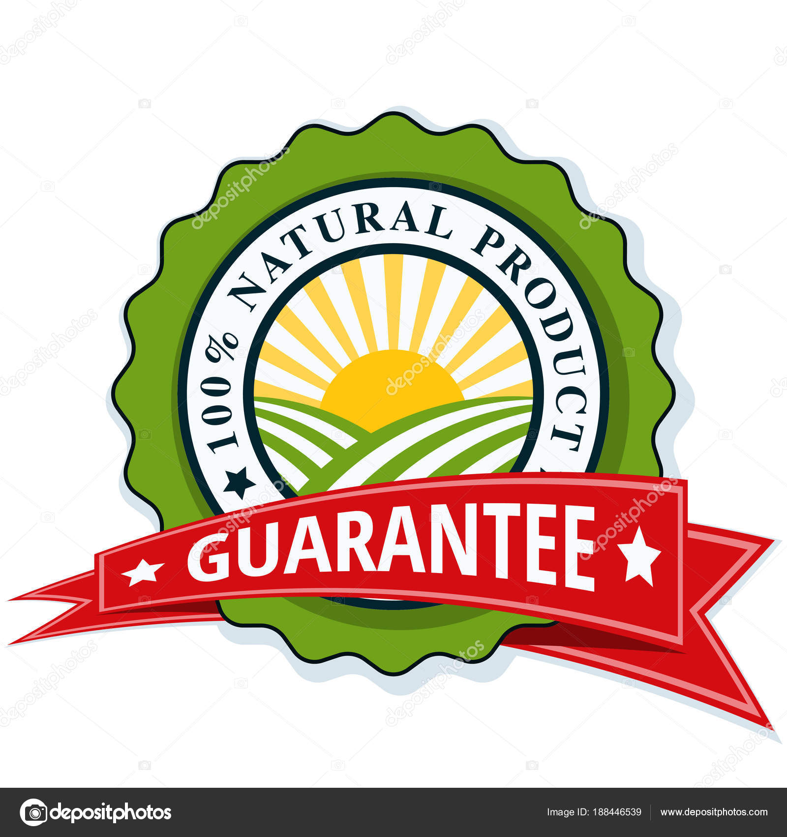 Natural Product Guarantee Icon Red Ribbon Vector Illustration Stock ...