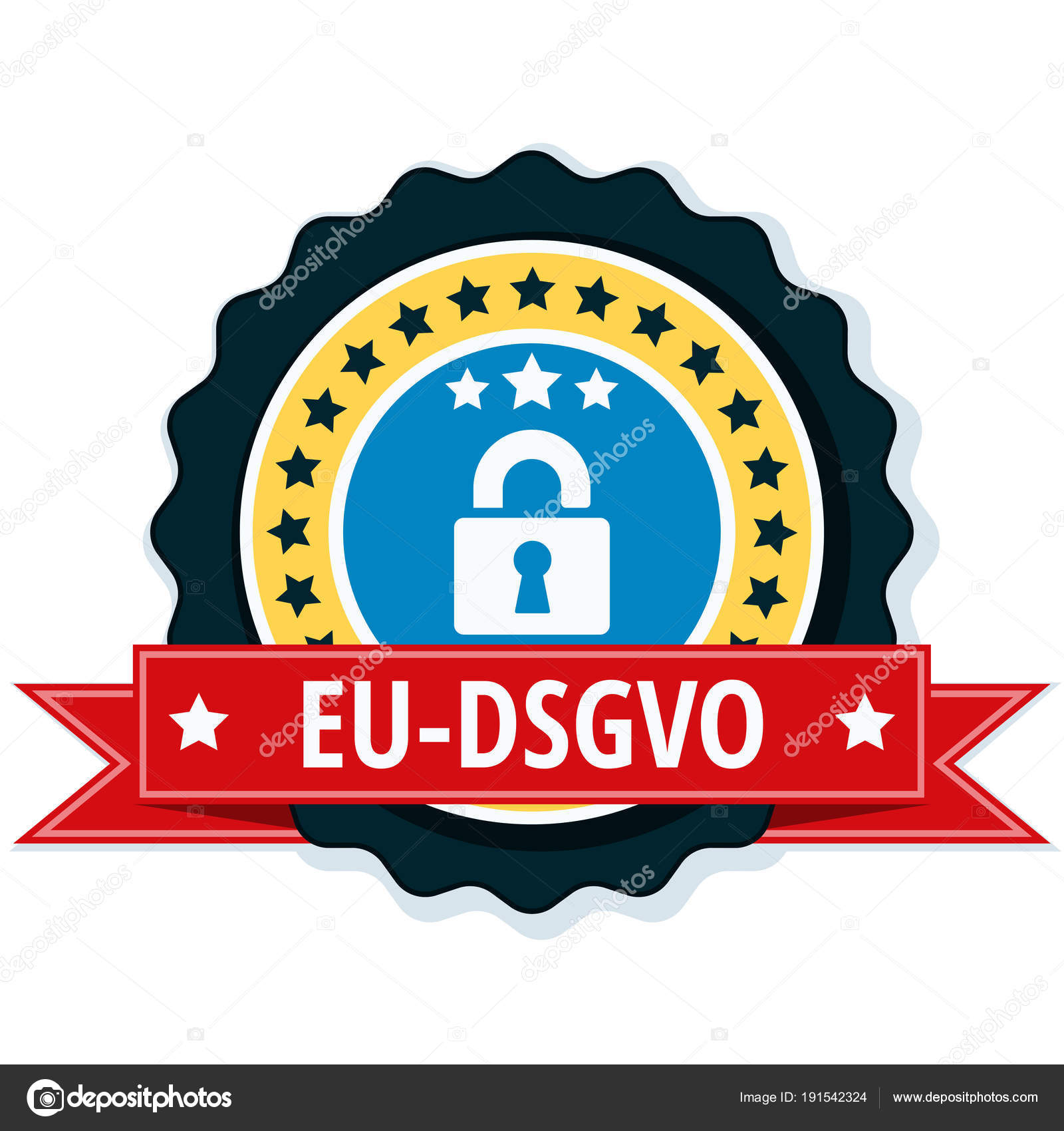 Dsgvo Flat Label Padlock Icon Red Ribbon Vector Illustration Stock ...