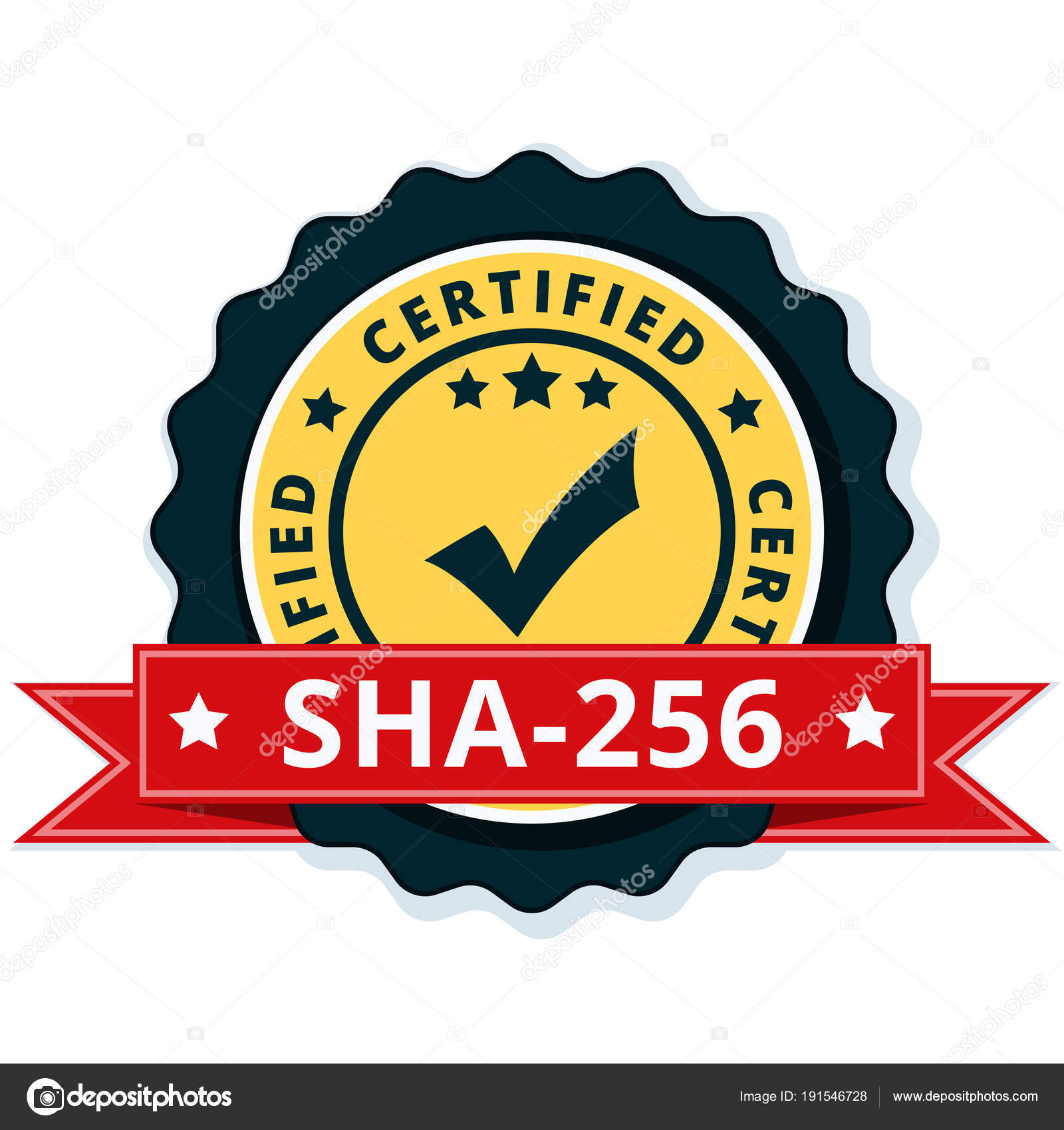 Sha 256 Certified Flat Label Red Ribbon Vector Illustration Stock ...