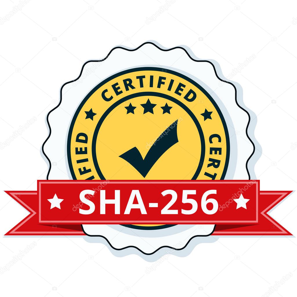 SHA-256 Etiqueta plana certificada con cinta roja, vector, ilustraci n 2024