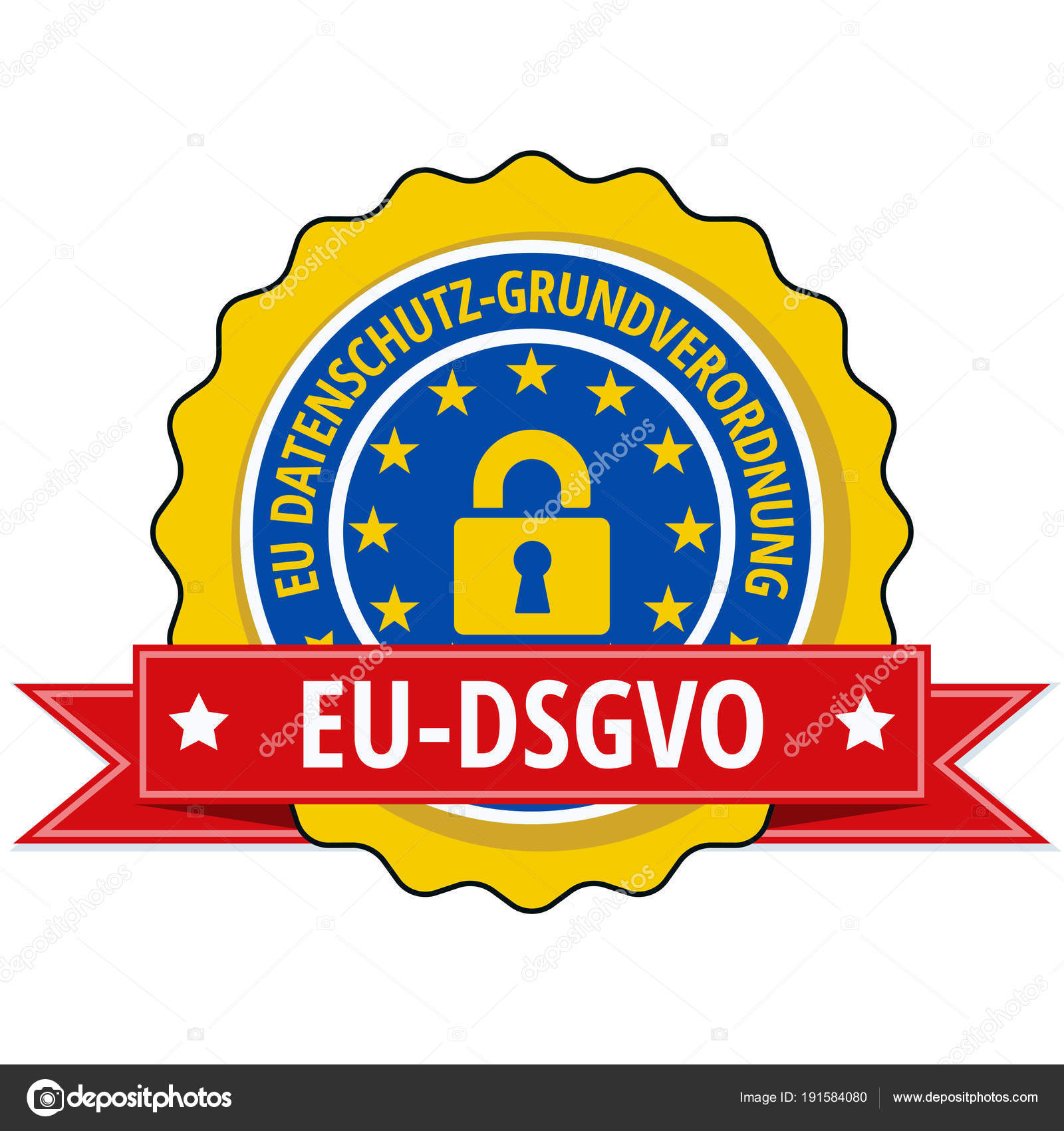Dsgvo Flat Label Padlock Icon Red Ribbon Vector Illustration Stock ...