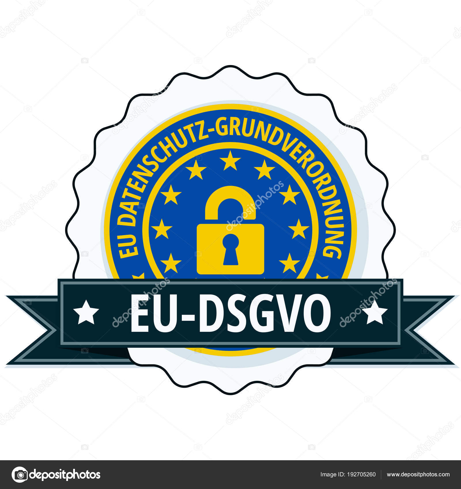 Dsgvo Flat Label Padlock Icon Black Ribbon Vector Illustration Stock ...