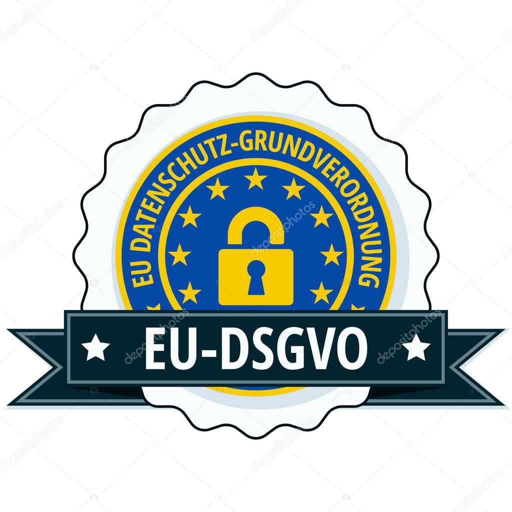 Etiqueta plana EU-DSGVO con icono de candado y cinta negra, vector ...