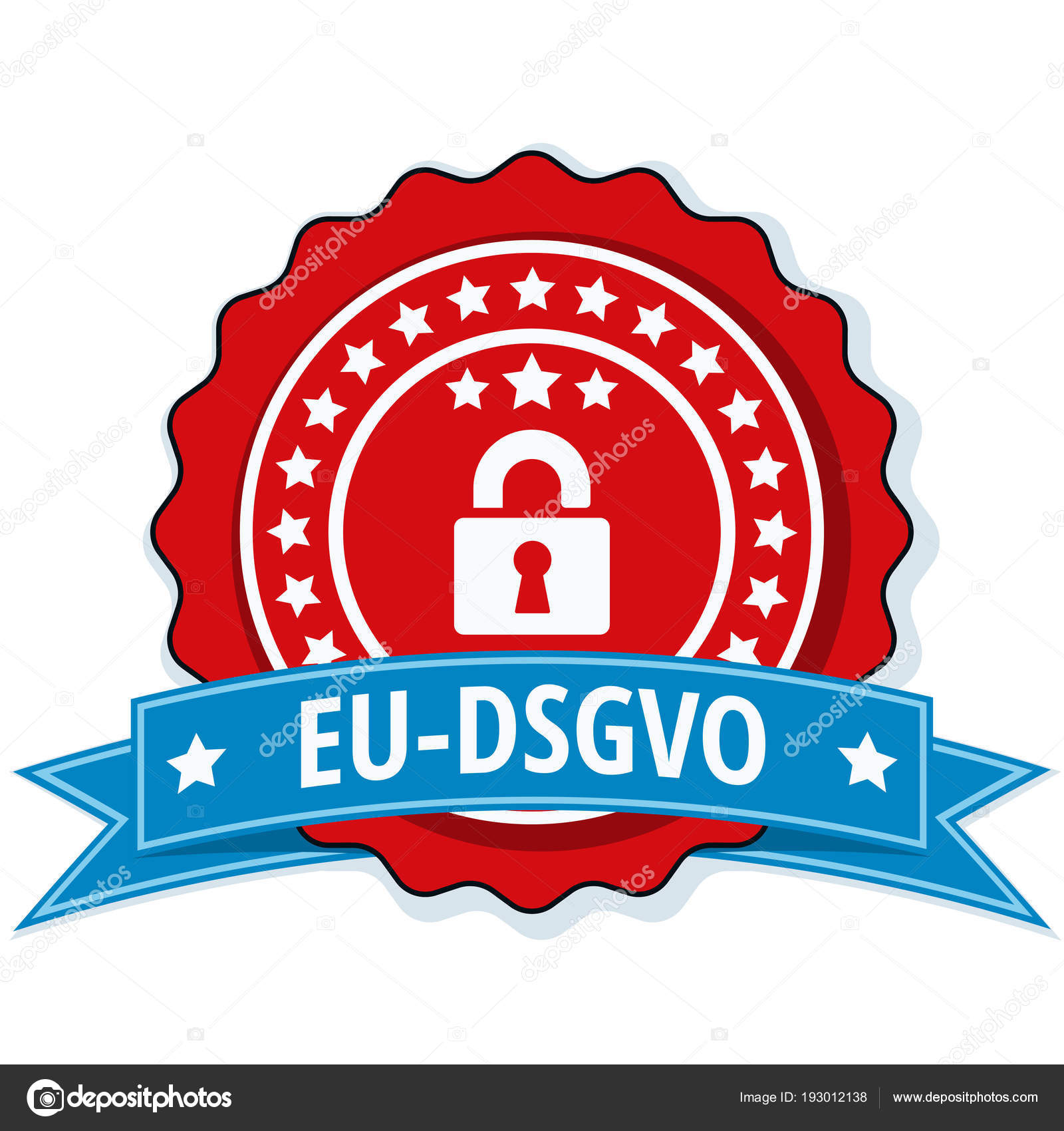 Dsgvo Flat Label Padlock Icon Blue Ribbon Vector Illustration Stock ...