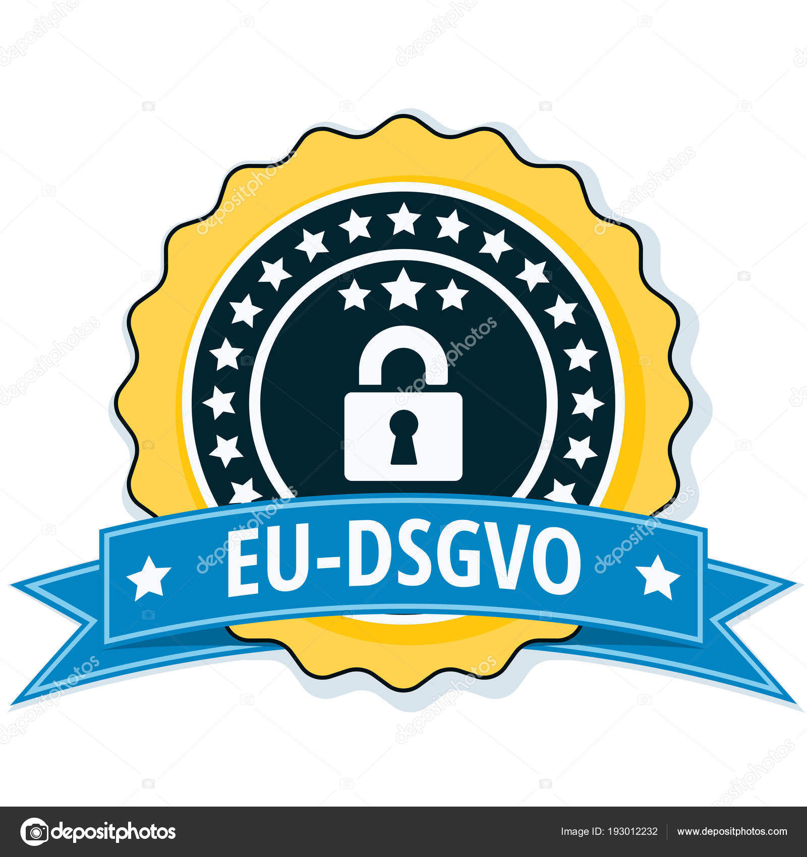 Dsgvo Flat Label Padlock Icon Blue Ribbon Vector Illustration Stock ...