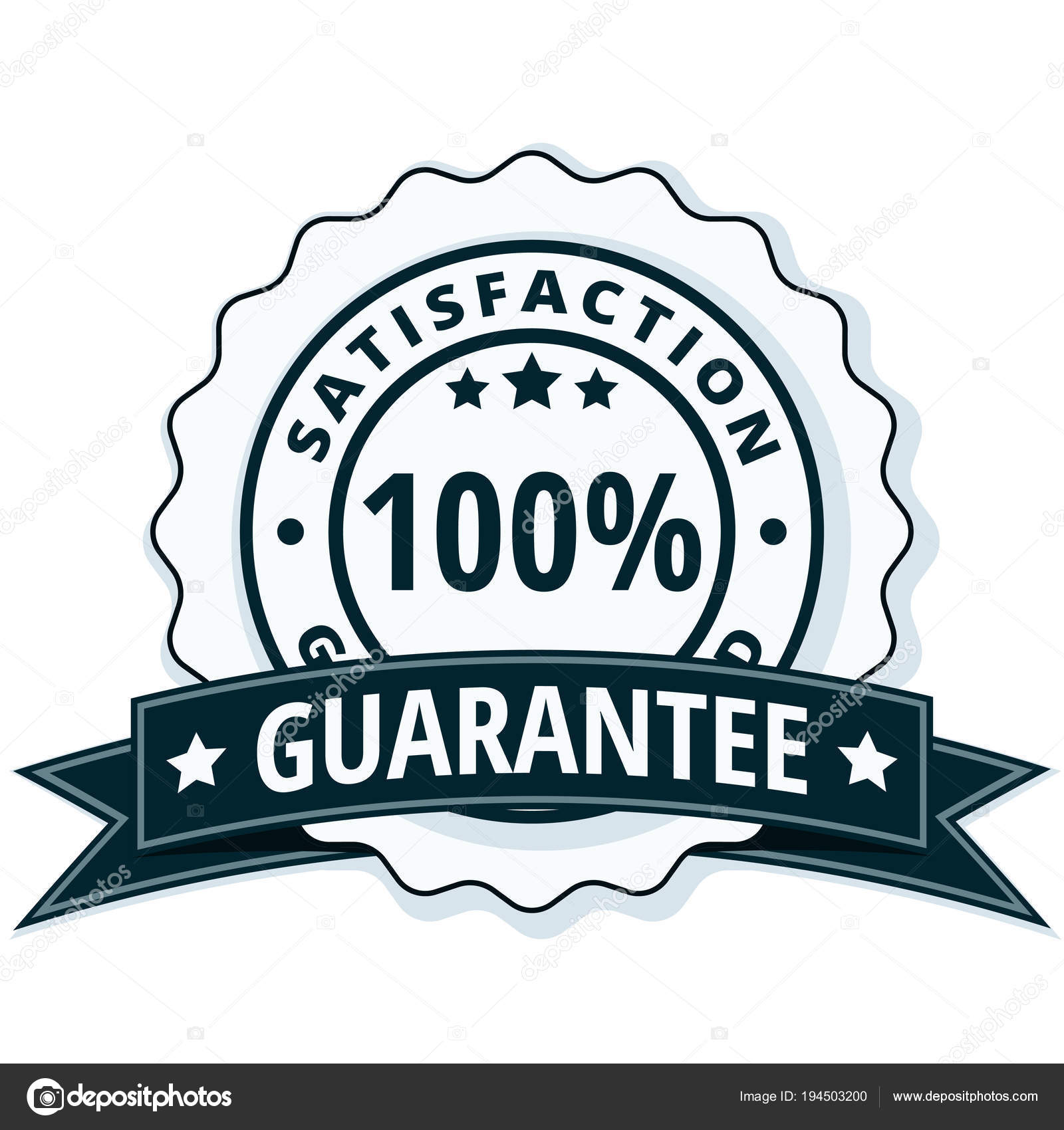 Vector Illustration Design 100 Satisfaction Guarantee Icon Black Ribbon ...