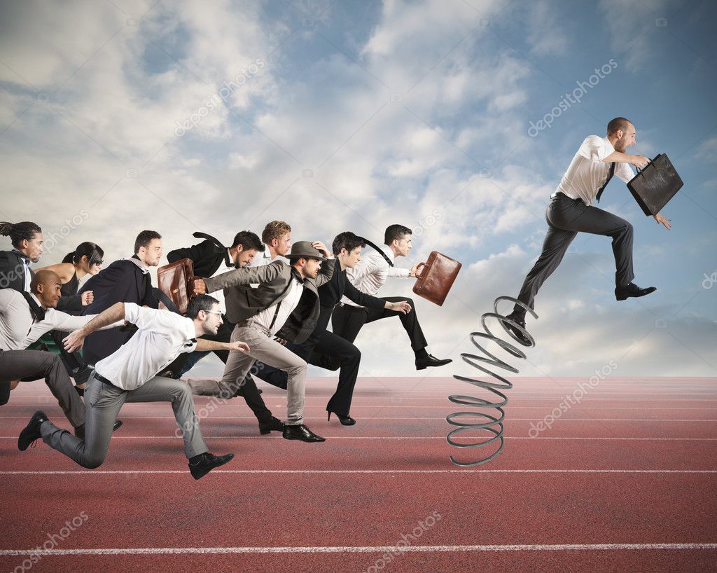 Businessman jumping on a spring — Stock Photo © alphaspirit #128312510
