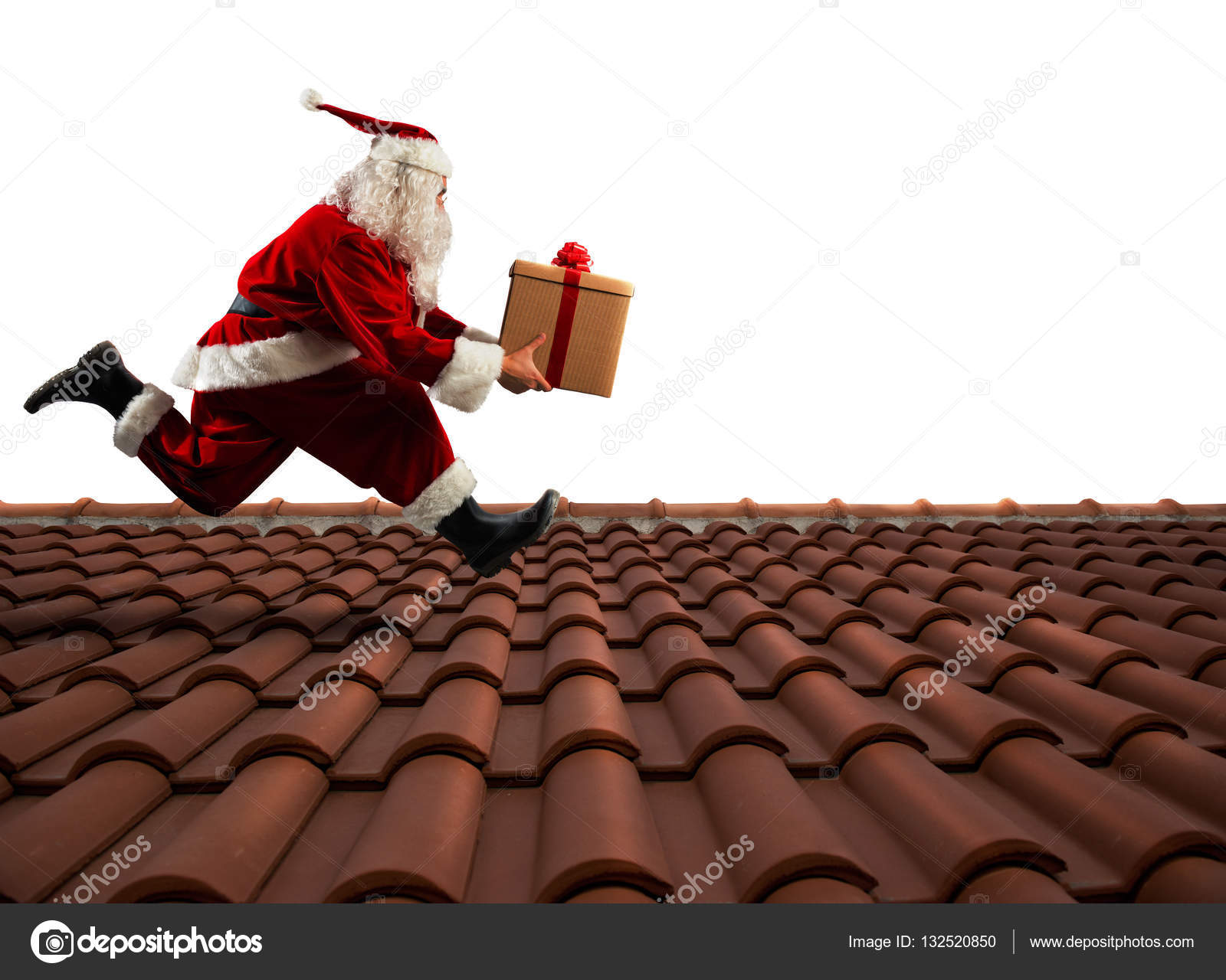 Santa Claus runs with a big present Stock Photo by ©alphaspirit 132520850