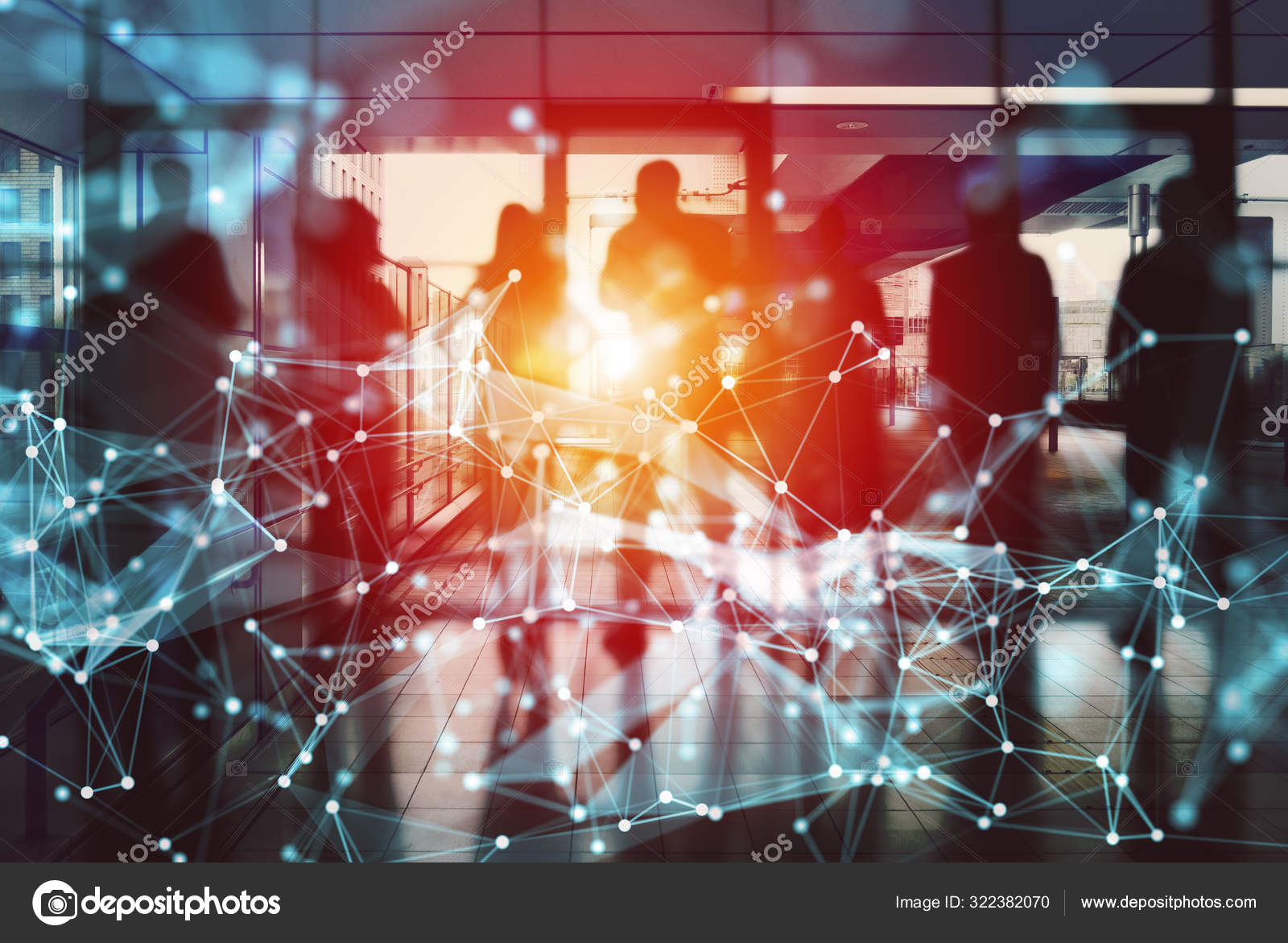 Network background concept with business people silhouette working in ...