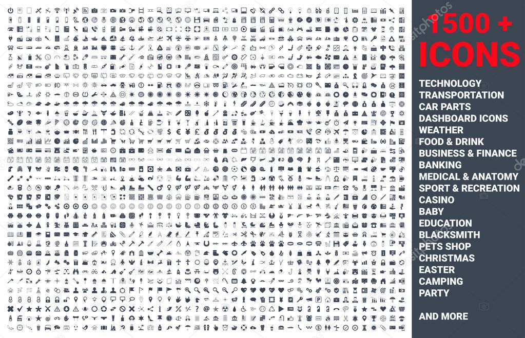 Conjunto de 1500 iconos vectoriales glifo 2024