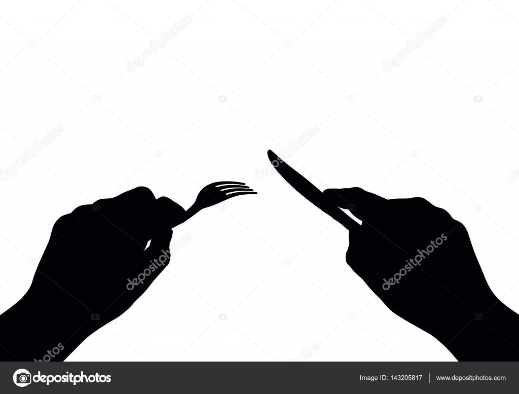 Hands with knife and fork on a white background, vector silhouet Stock ...