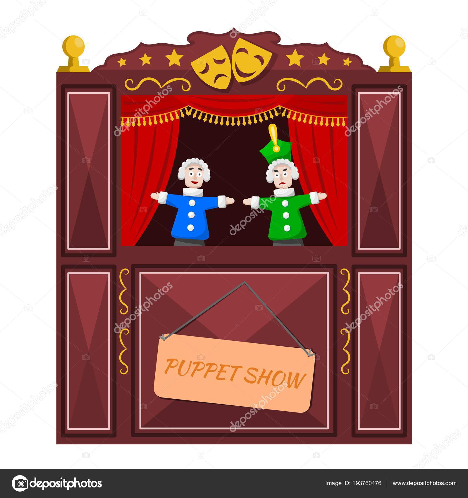 Bright a puppet theater on a white background. Vector illustration of a ...