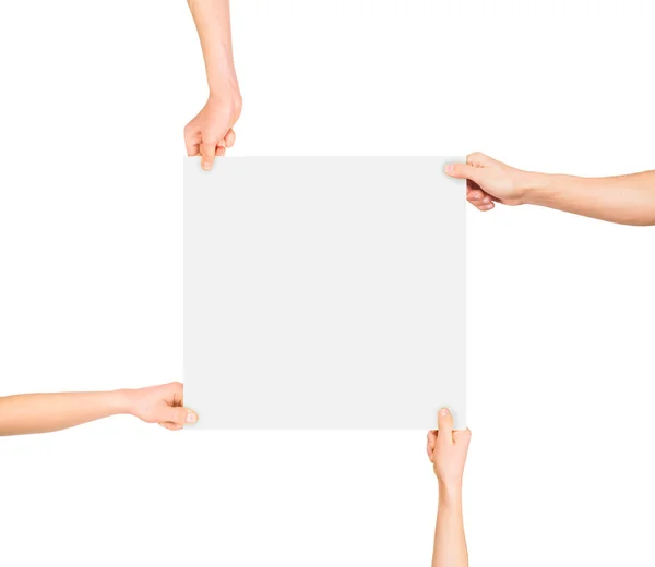 Hands holding big blank paper over head Stock Photo by ©urfingus 53831565