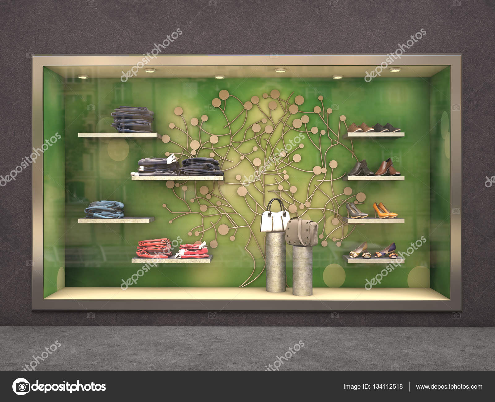 Store exterior showcase big window; 3d illustration — Stock Photo ...