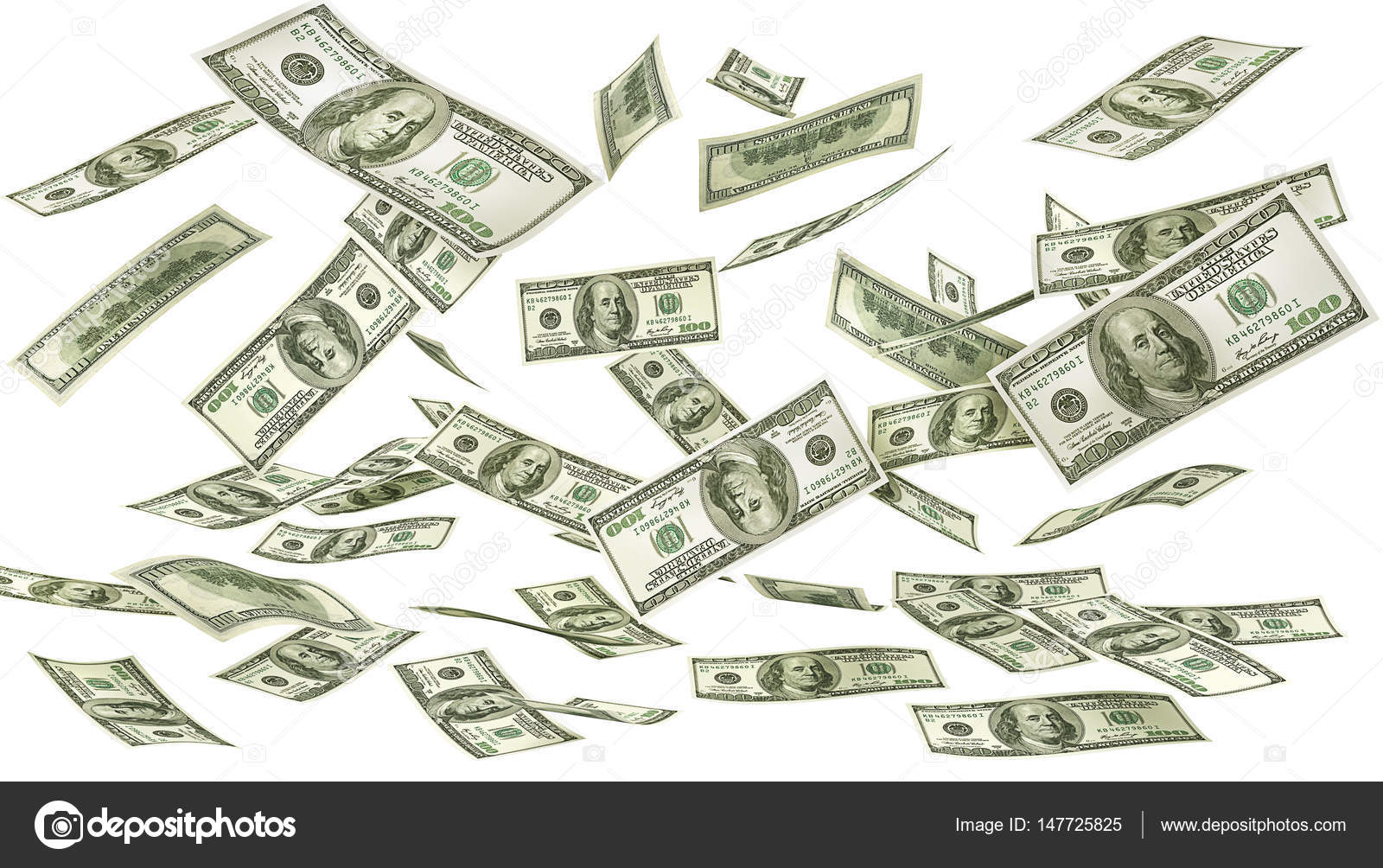 Falling money on a white background. Dollars rain. 3d illustrati Stock ...