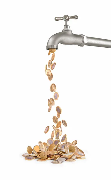 Coins fall from the tap isolated on white background 3d illustra Stock ...