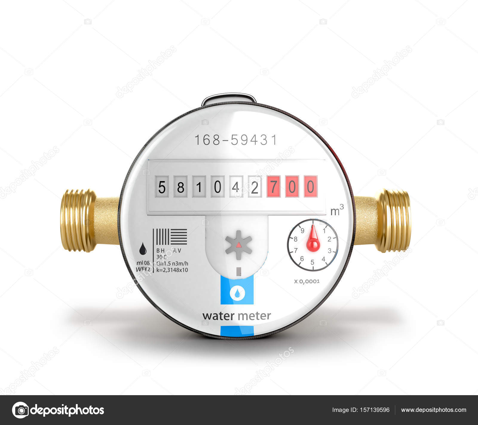 Water meter isolated on white background. 3D illustration Stock Photo ...