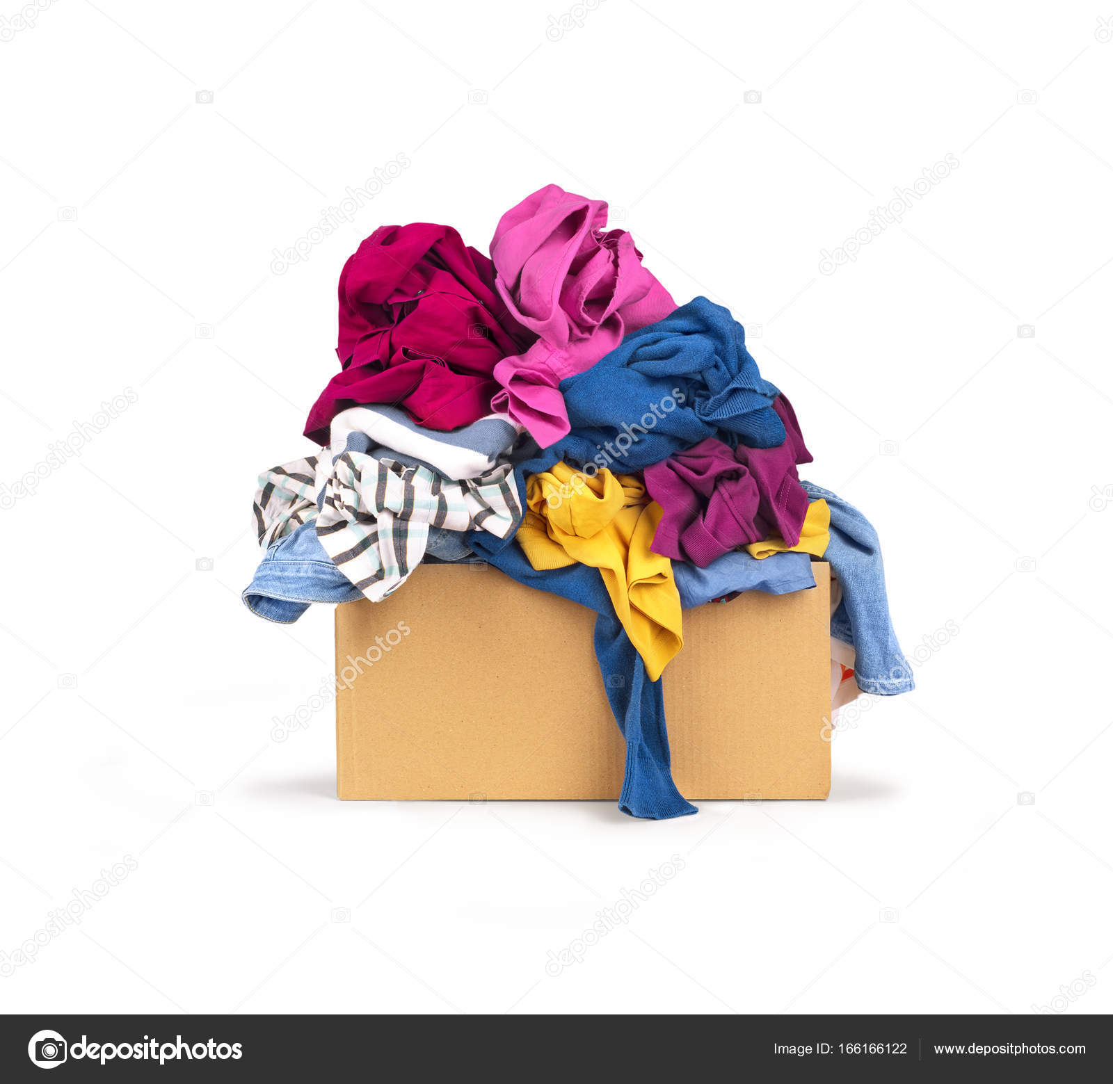 Box with clothes on white background. Stock Photo by ©urfingus 166166122