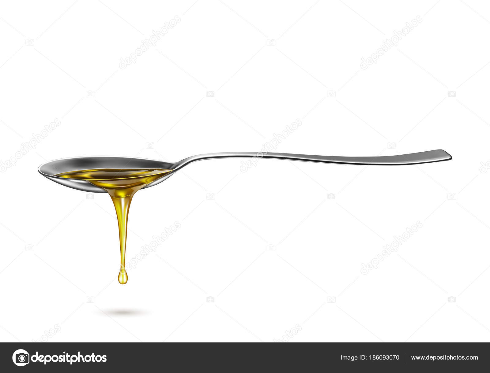 Spoon with pouring drip oil isolated on white background Stock Vector ...