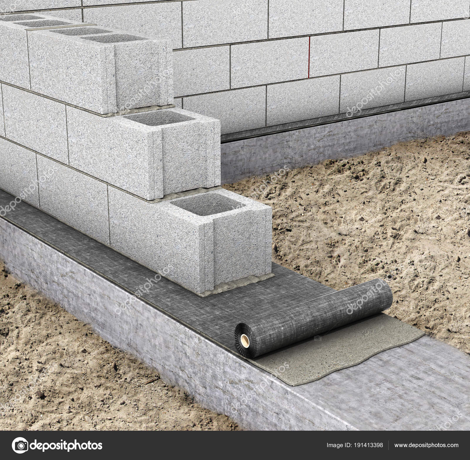 Horizontal waterproofing when building a house. waterproofing on the ...