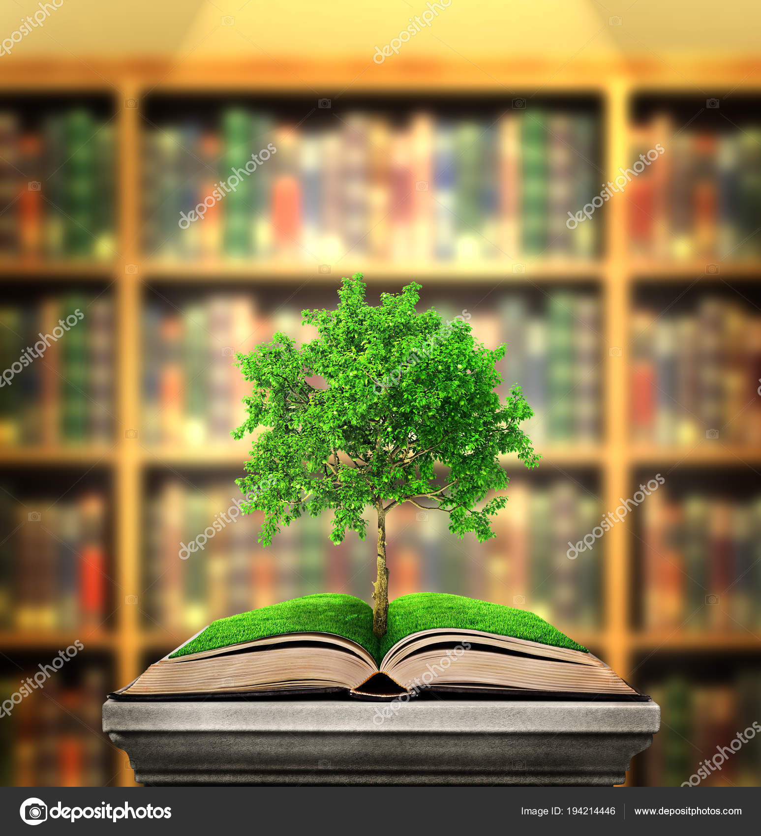 Education concept. Tree of knowledge grows from the book lying o Stock ...