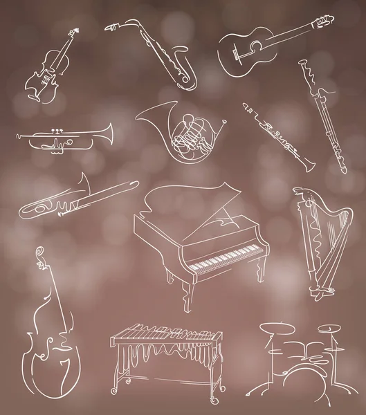 Drawings: instruments | Set of musical instruments drawings — Stock ...