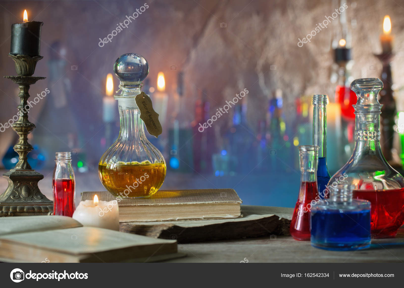 Magic potion, ancient books and candles Stock Photo by ©Kruchenkova ...