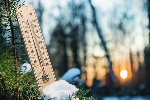 Thermometer Snow Sub Zero Temperature Concept Winter — Stock Photo ...
