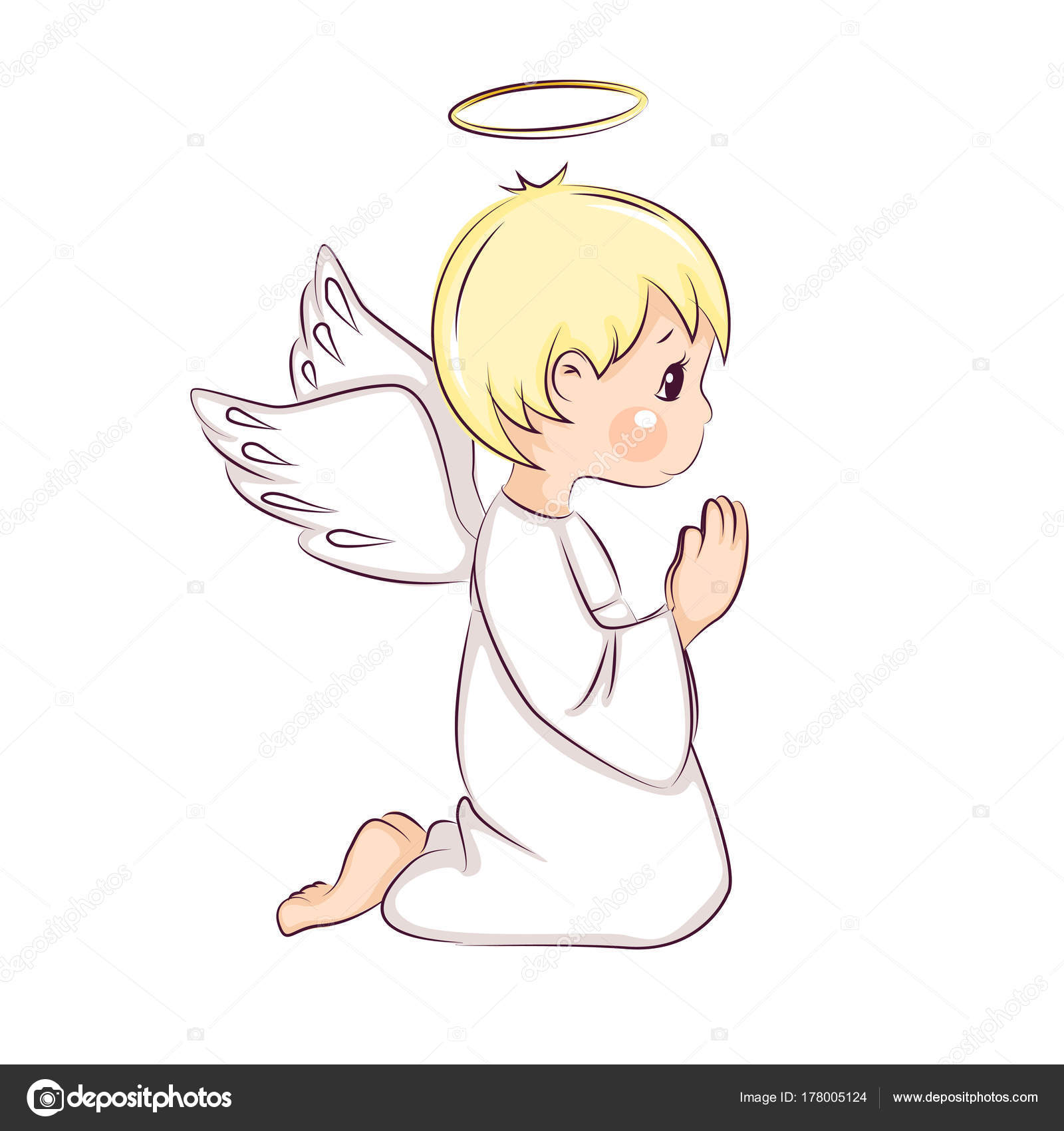 Lindo Angelito Navidad Está Rodillas Reza Vector Aislado Sobre Fondo ...