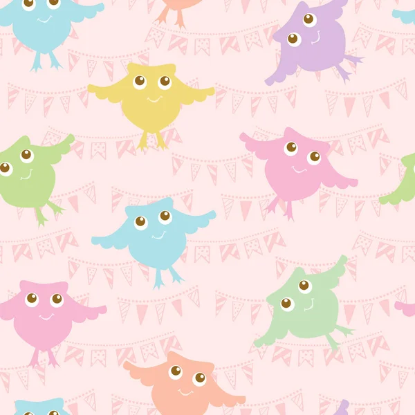 Cute seamless pattern with owls couple. Blue and green owls. Vector ...