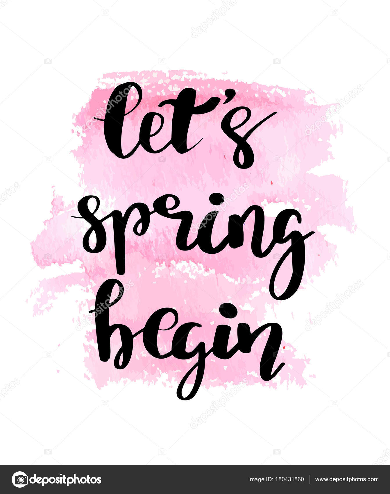 Hand lettered style spring design on a grungy background with green ink ...