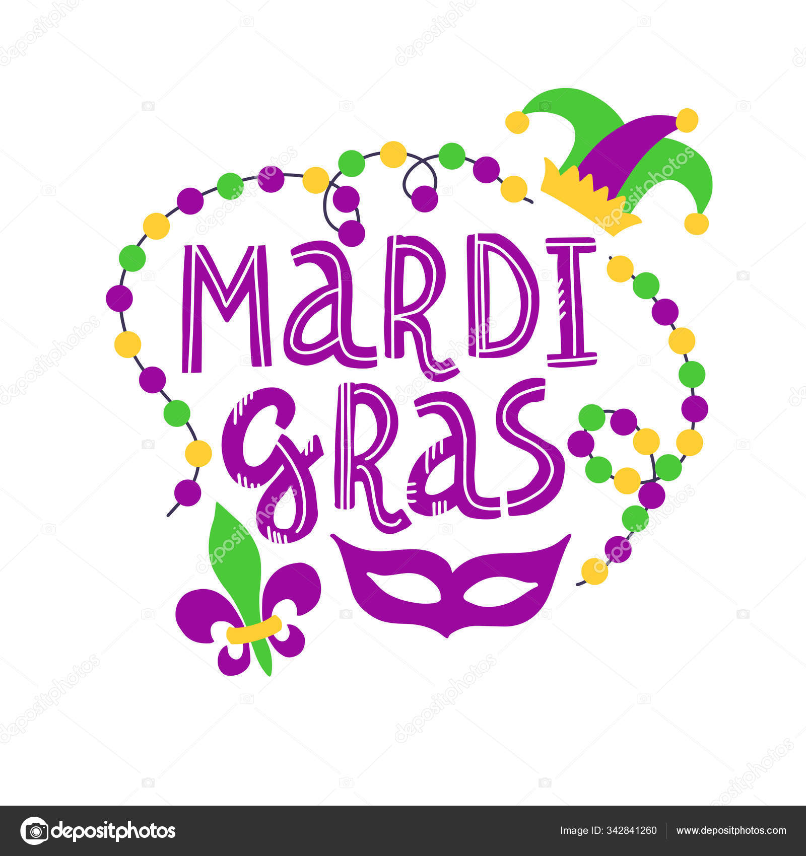Vector handwritten lettering Mardi Gras holiday card Stock Vector Image ...