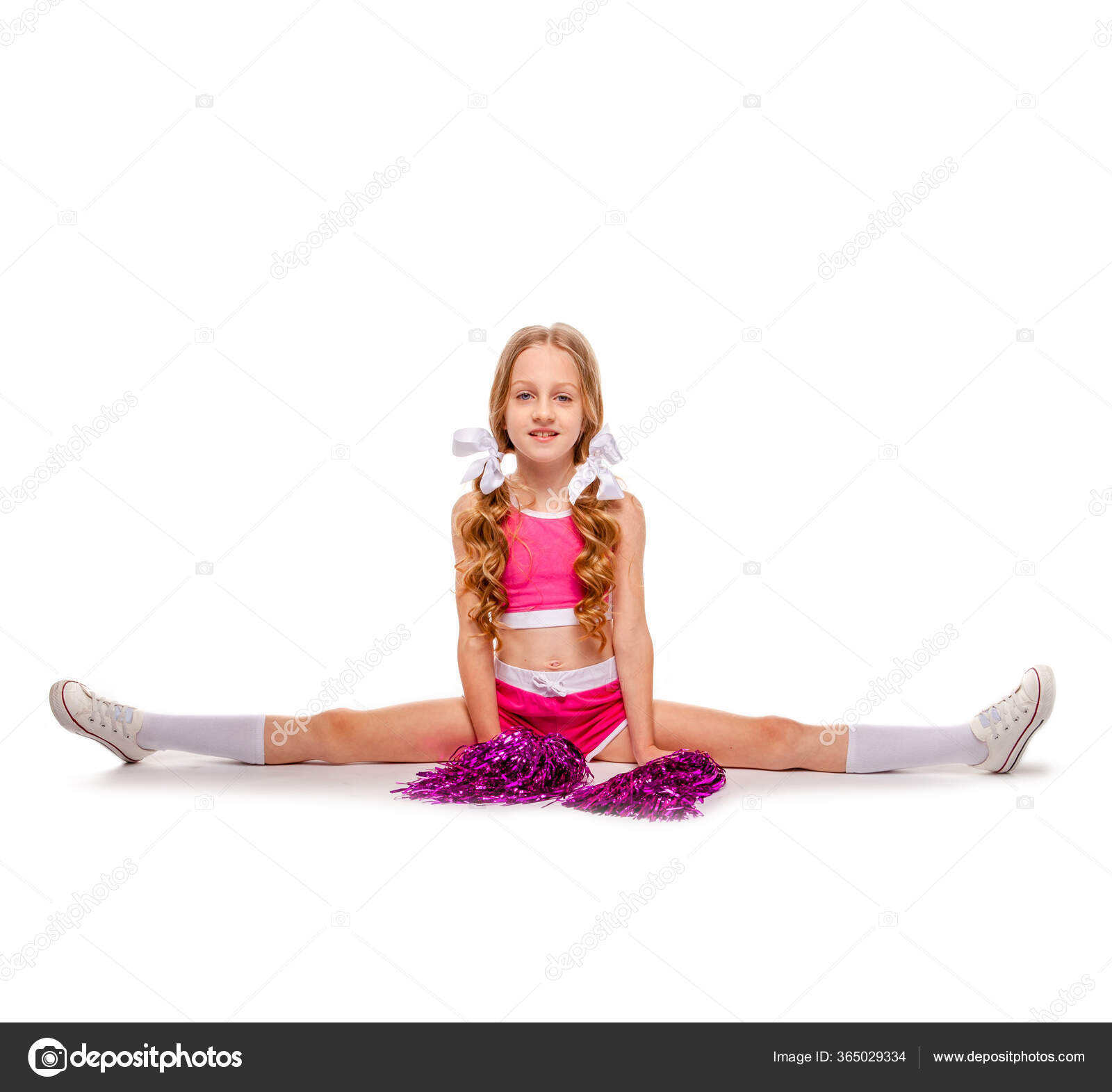 Long Haired Girl Pink Top Cheerleader Clothes Sat Twine — Stock Photo ...