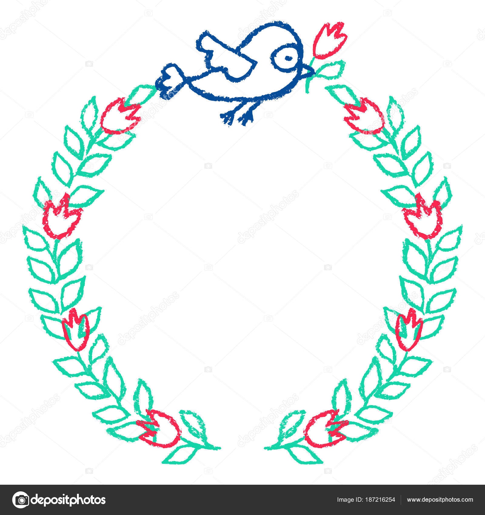 Cute little bird circle frame Stock Vector by ©de-kay 187216254