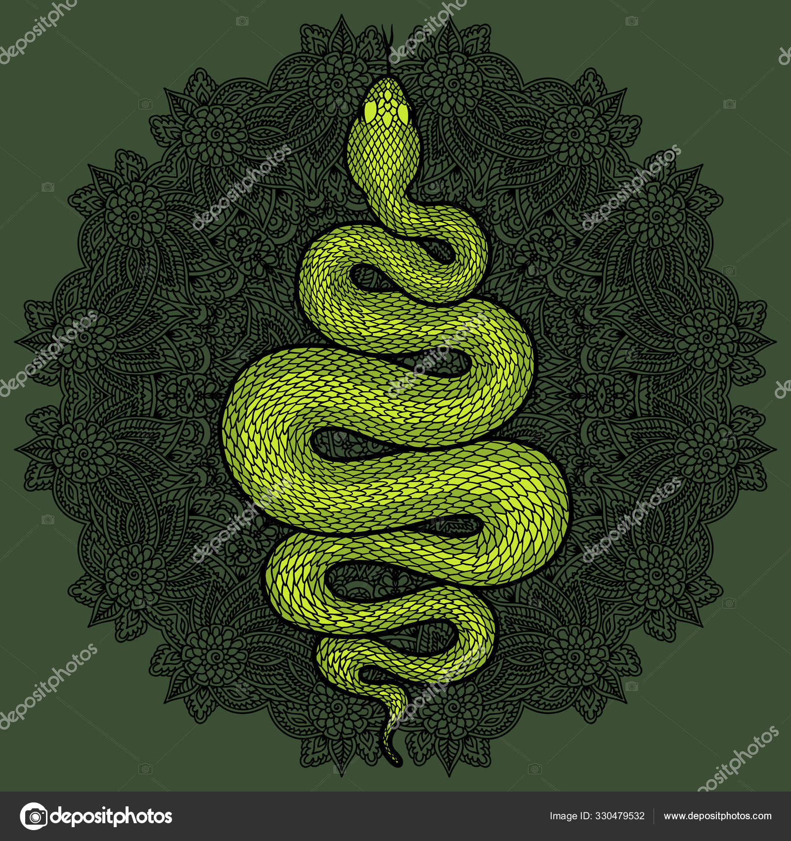 Coiled snake detailed illustration Stock Vector by ©de-kay 330479532
