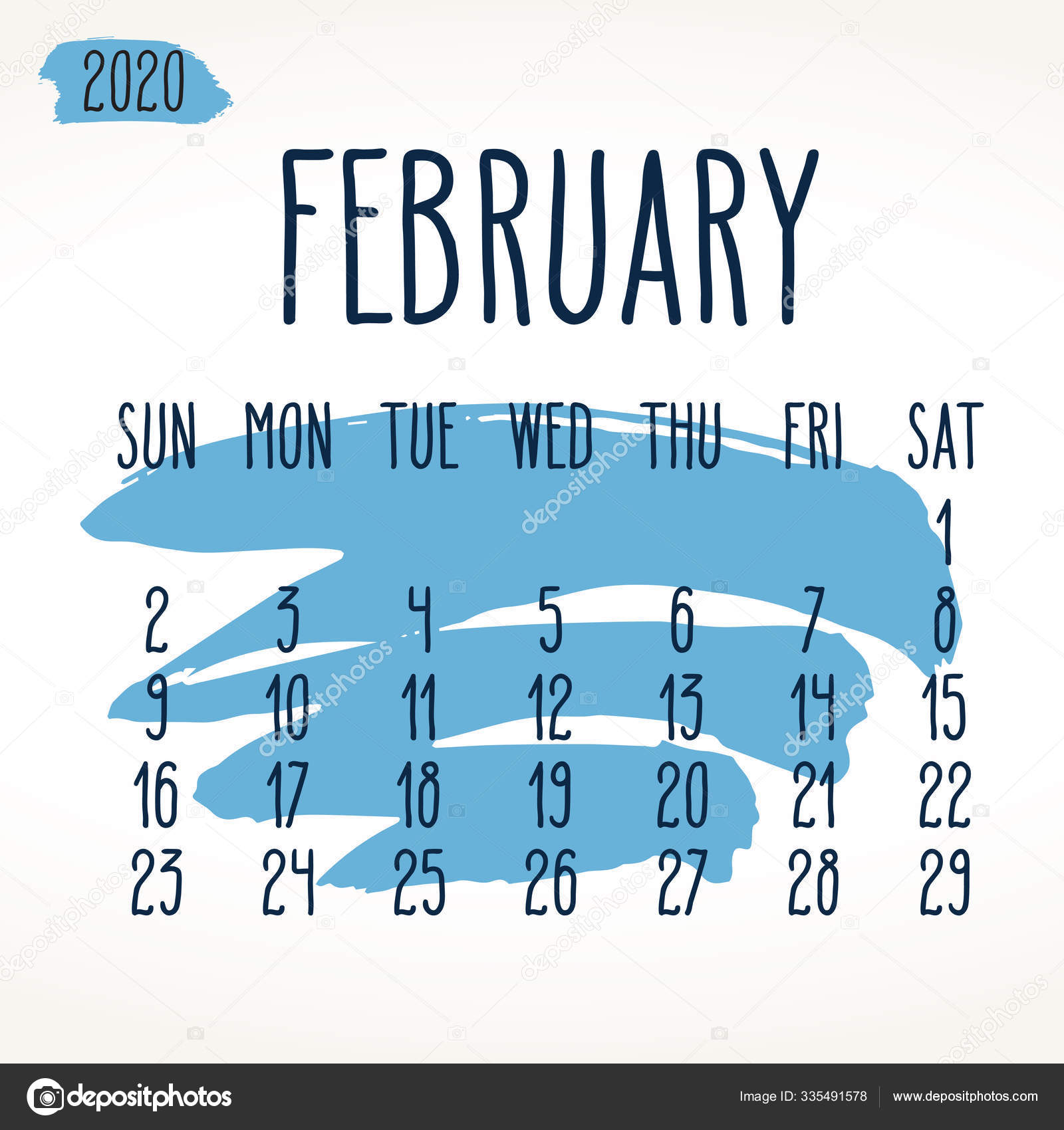 February year 2020 paint stroke monthly calendar Stock Vector by ©de ...