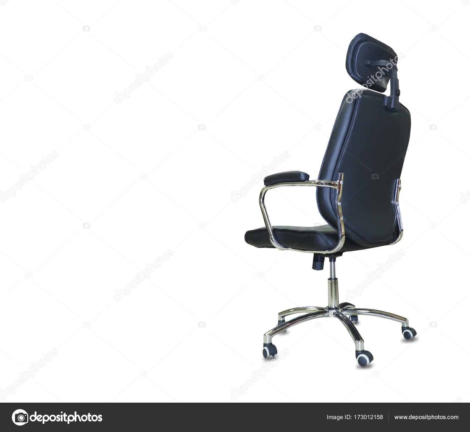 Back view of modern office chair from black leather. Isolated — Stock ...