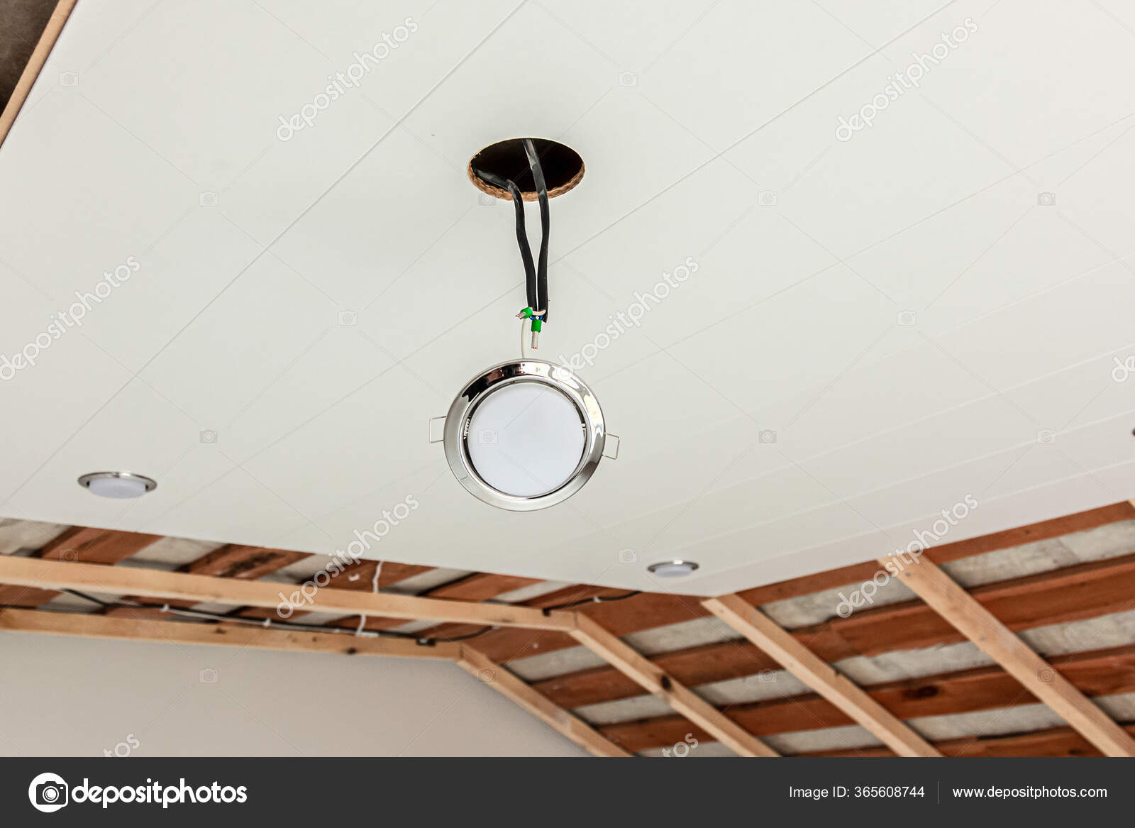 Electrical Wires Spot Lamp Ceiling Closeup Shot — Stock Photo ...