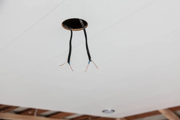 Electrical Wires Spot Lamp Ceiling Closeup Shot — Stock Photo ...