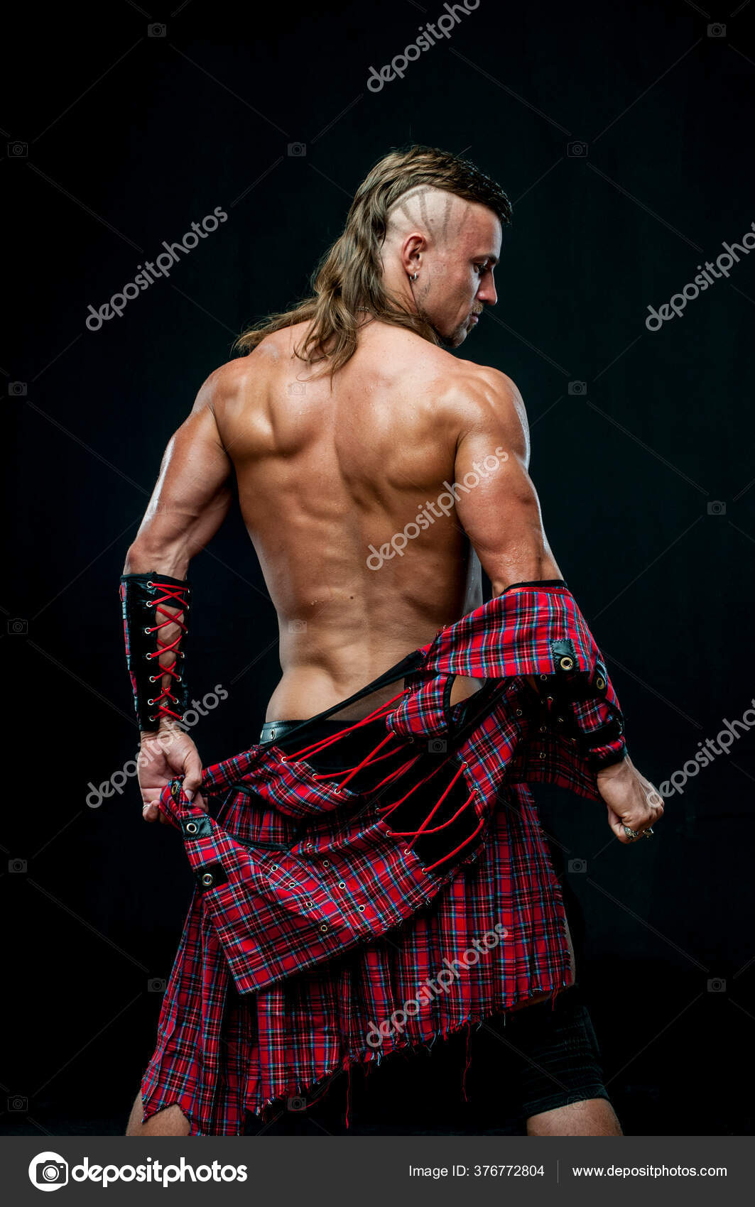 Muscled Male Model Kilt — Stock Photo © vishstudio #376772804