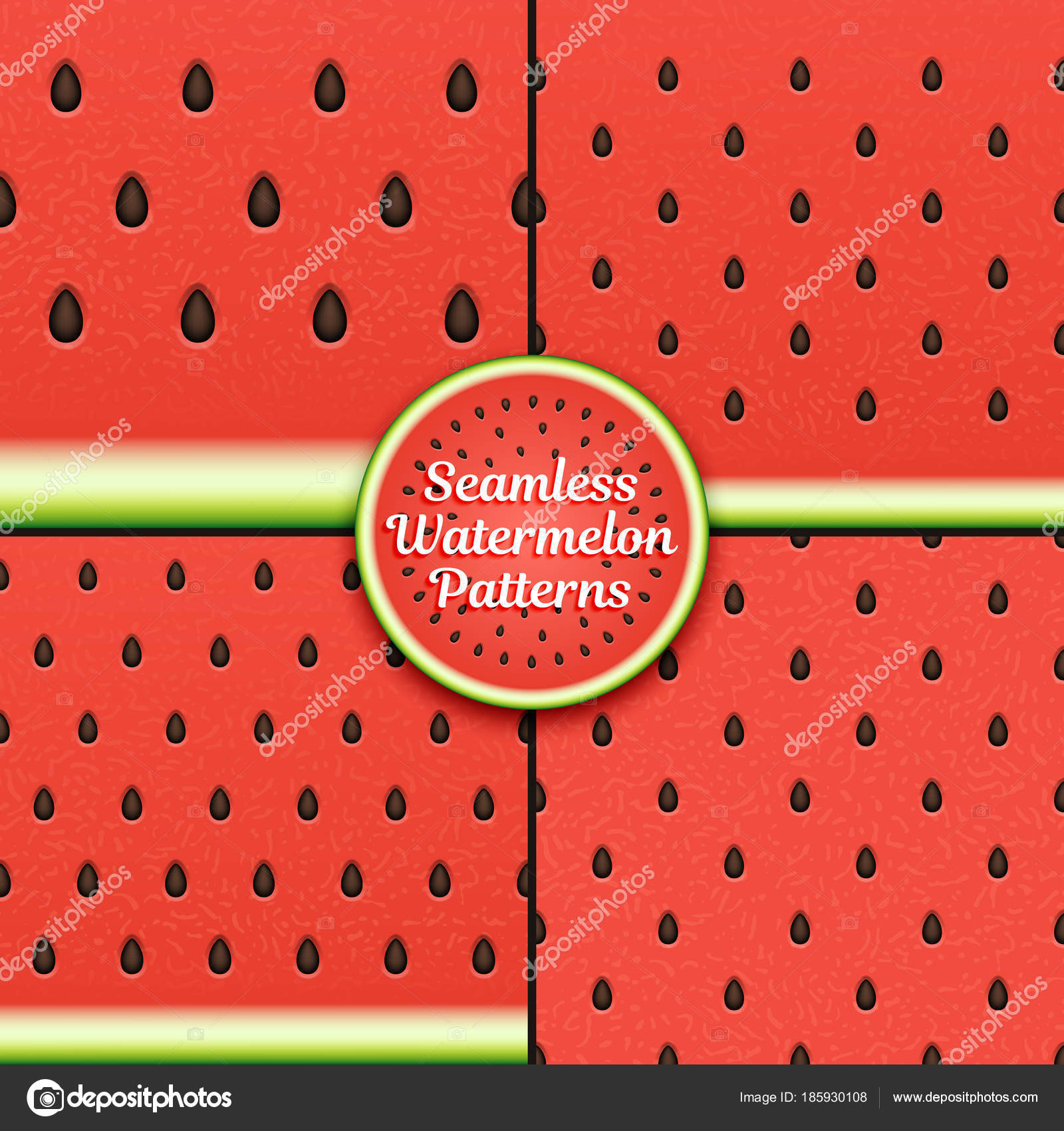 Set of seamless watermelon patterns. Surface textures of watermelon ...