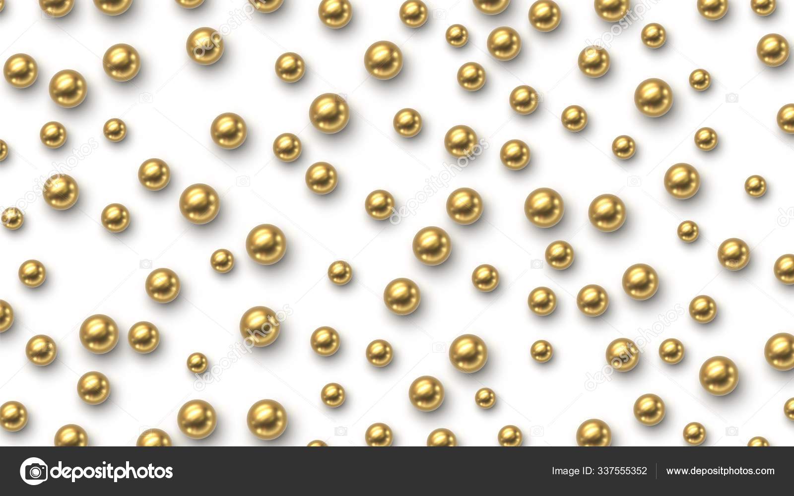 Golden balls scattered on white background. Vector illustration Stock ...