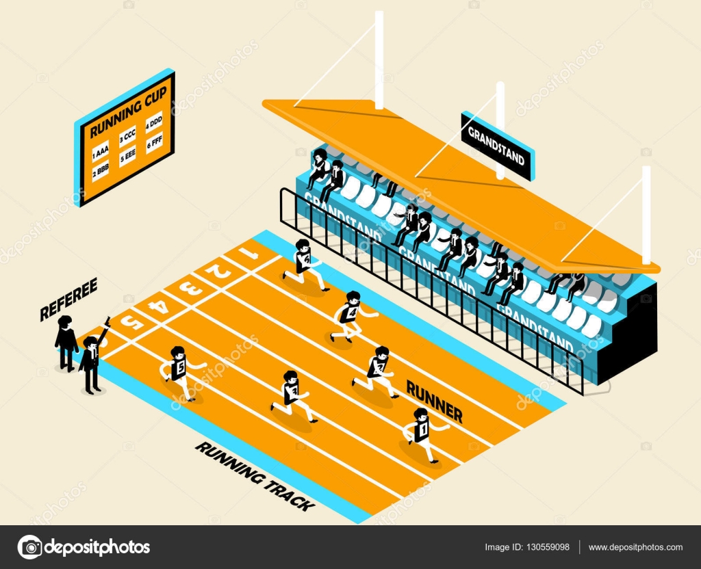 Beautiful isometric design of athletics, running track, grandstand ...