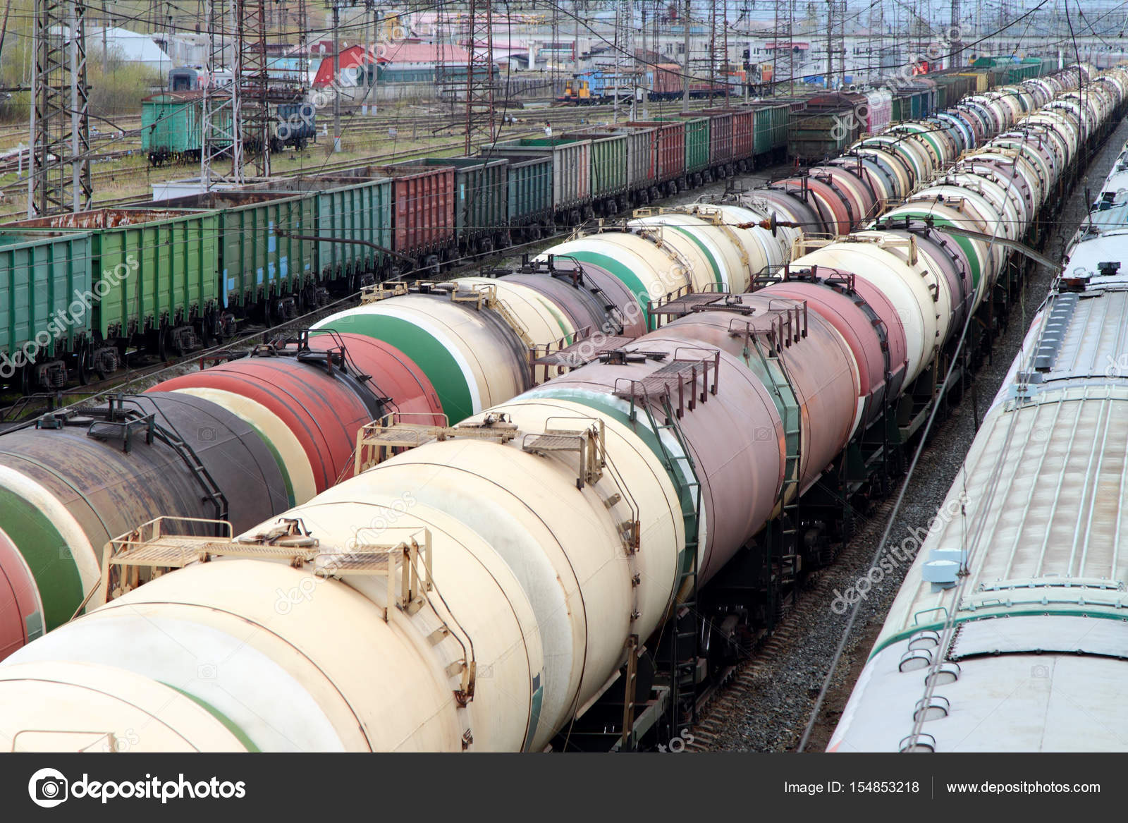 Tanks for liquid bulk cargoes are standing on the tracks. Stock Photo ...