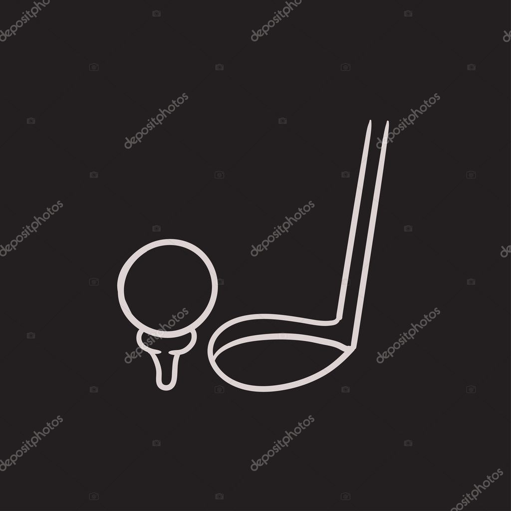 Golf ball and putter sketch icon. Stock Vector Image by ...