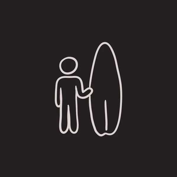 Drawn Man Sitting Beach Surfboard Vector Sketch — Stock Vector © Grop