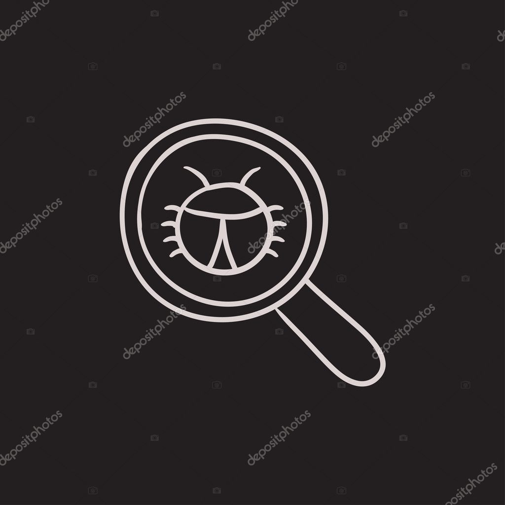 Bug under magnifying glass sketch icon. Stock Vector by ...