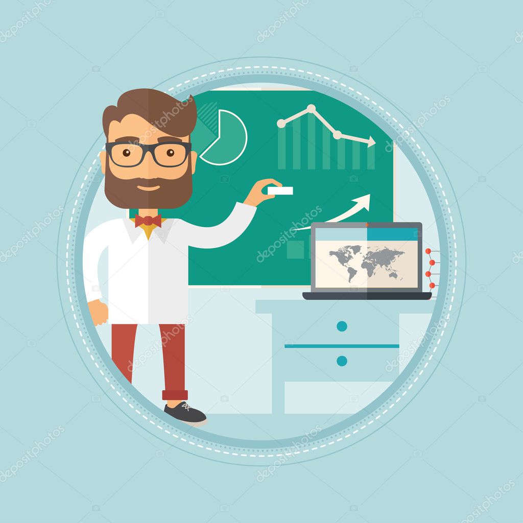 Teacher drawing with chalk on blackboard. Stock Vector Image by ...